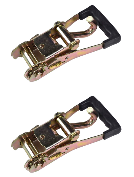 2x Ratchet Rubber Snap Handle 2" Tie Down w J Hook f Race Hauler Tow T ...