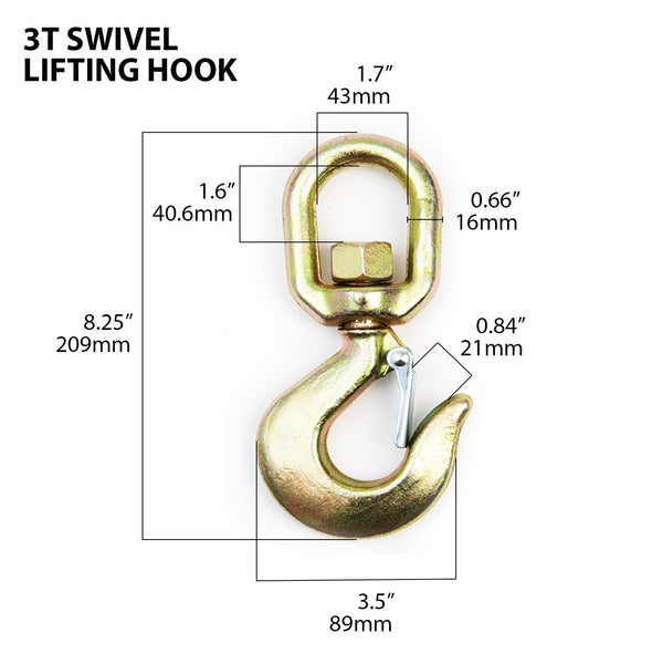 Swivel Eye Hook 3 Ton Hoist Lifting Rigging G70 w Latch 5/8" Alloy Ste ...