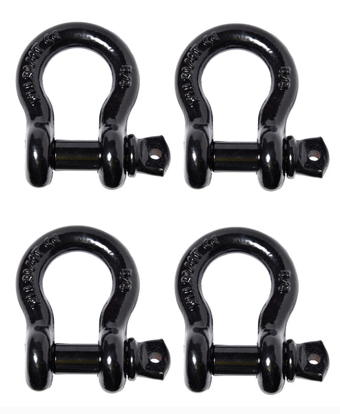4 Pack 5/8" Black Bow Shackle D-Ring w 3/4" Clevis Screw Pin WLL 7000 ...