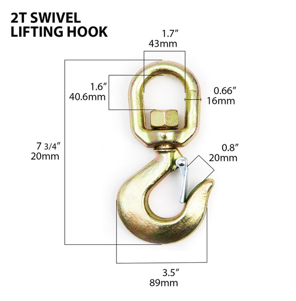 Swivel Eye Hook 2 Ton Hoist Lifting Rigging G70 w Latch 5/8" Alloy Ste ...