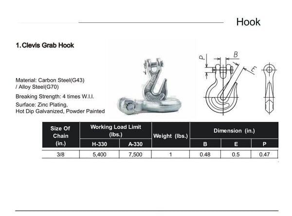 4x G70 3/8" Clevis Grab Hooks Tow Chain f Flatbed Trailer Tie Down Hau ...