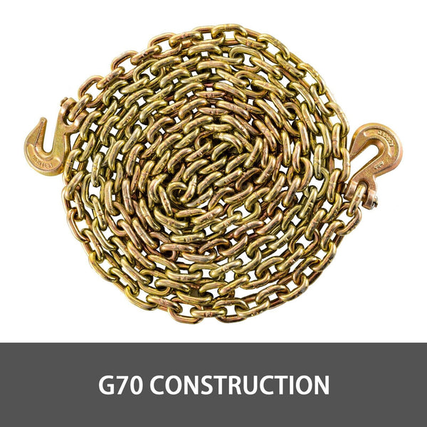 2x 20ft Transport Tow Chain 3/8" Grade G70 Tie Down Binder G7+ End Hoo ...